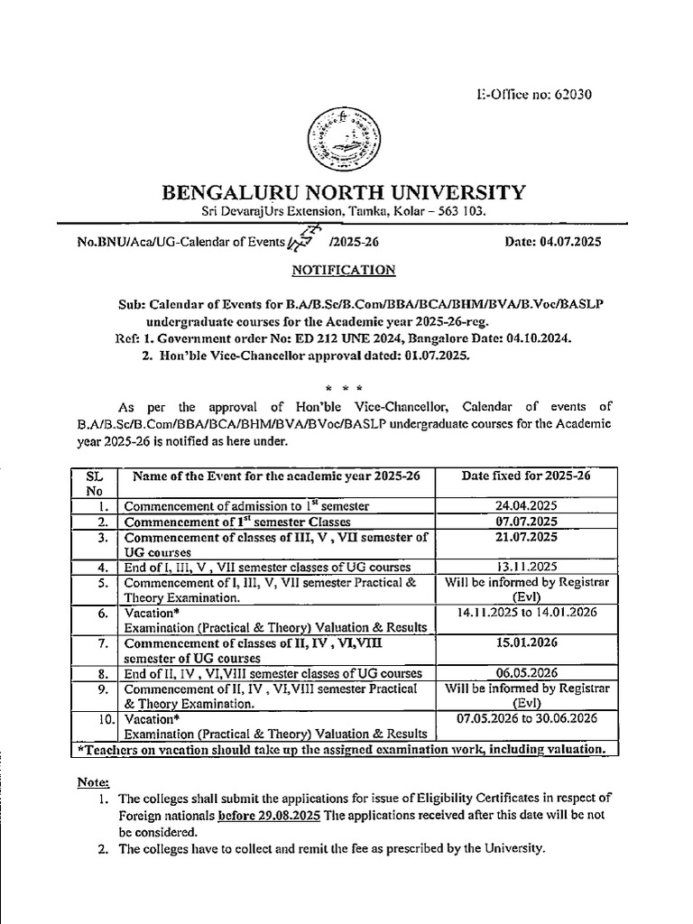 Ug Calendar of Events 2025-26 | PDF