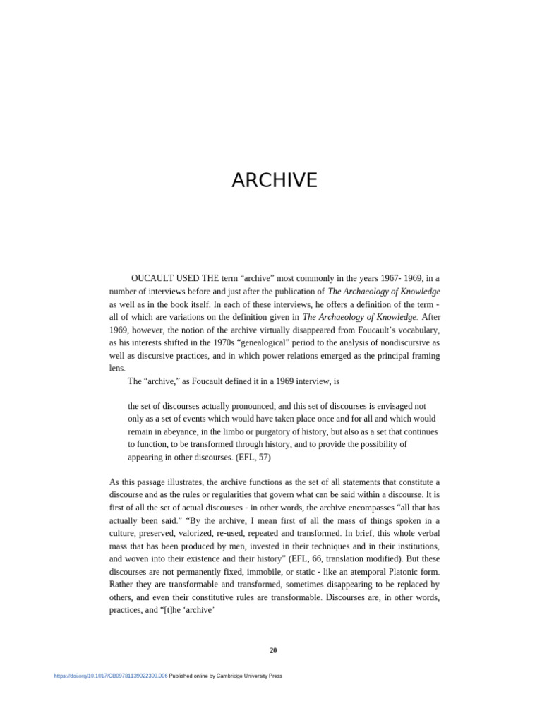 Foucault's Concept of the Archive Explained | PDF | Discourse | Michel ...