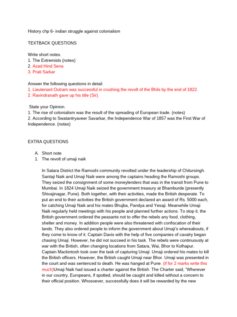 History CHP 6 - Indian Struggle Against Colonialism | PDF | Indian ...