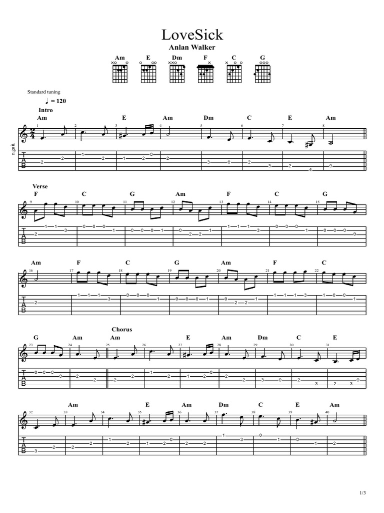 LoveSick Guitar Chords and Tabs | PDF | Songs