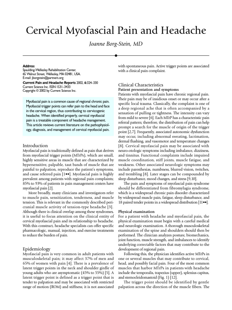 Cervical Myofascial Pain & Headache Insights | PDF | Myofascial Trigger ...