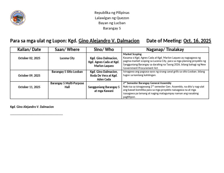 COA Monthly Report October 2.Docx2.Docx2 | PDF