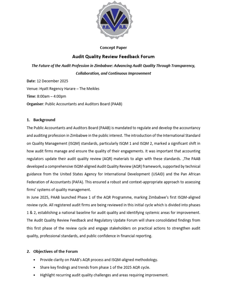 Zimbabwe Audit Quality Forum 2025 | PDF | Audit | Quality Management