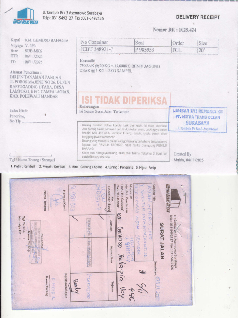 Delivery Receipt for Asia Gold 77 | PDF