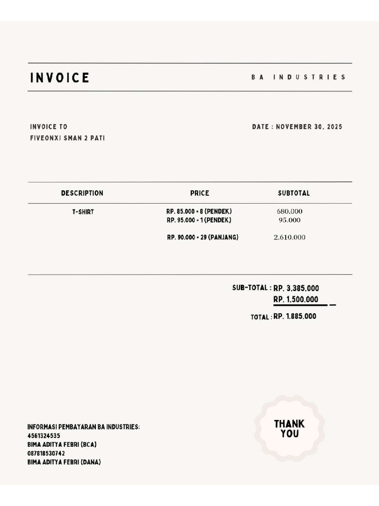 Invoice Fiveonxi-smandapa 20251130 111935 0000 | PDF