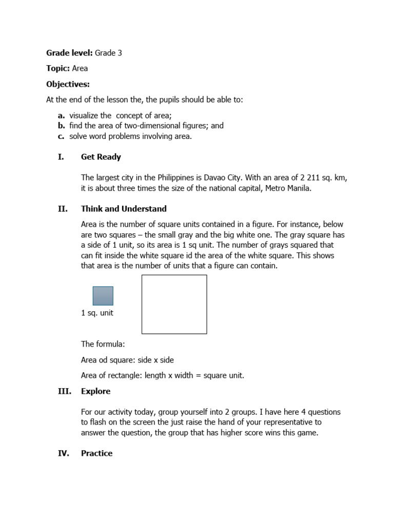 Understanding Area for Grade 3 Students | PDF