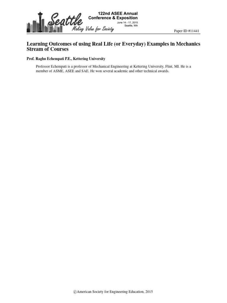 Learning Outcomes of Using Real Life or Everyday Examples in Mechanics ...