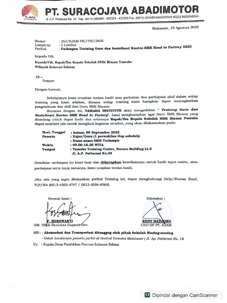 Surat Undangan SMK Area SulSel | PDF