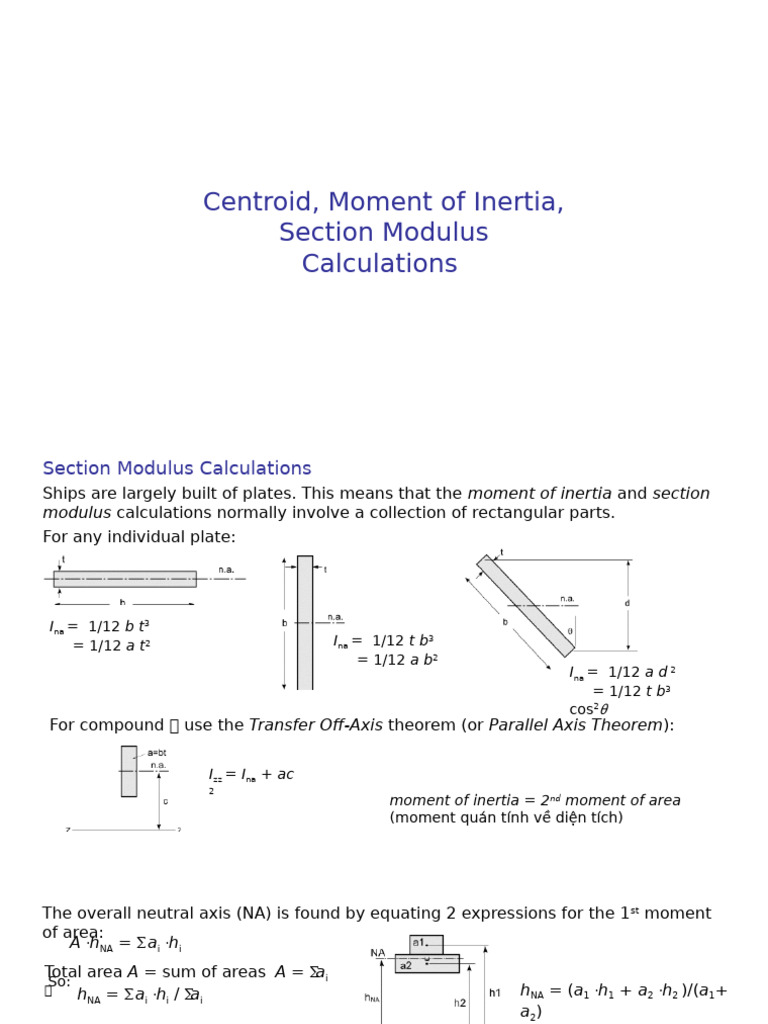 Centroid, Moment of Inertia, Section Modulus Calculations - For Eng ...