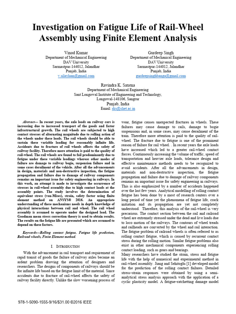 Fatigue Life Analysis of Rail-Wheel Assembly | PDF | Fatigue (Material ...