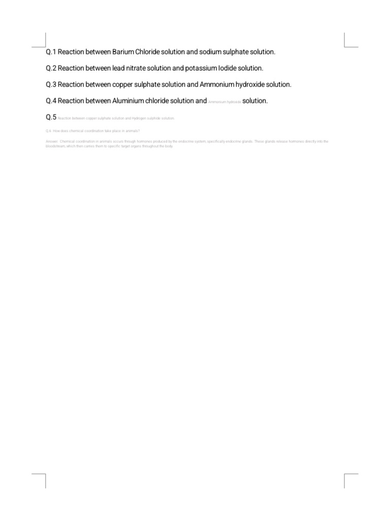 Chemical Reactions and Coordination in Animals | PDF