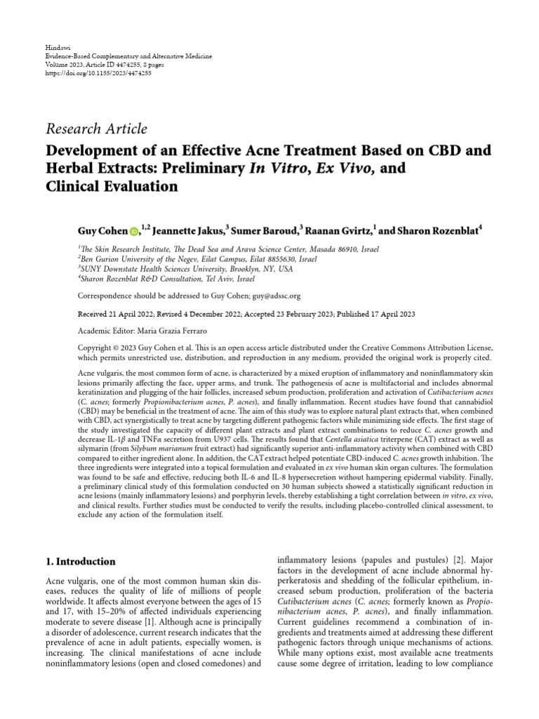 CBD and Herbal Extracts for Acne Treatment | PDF | Clinical Trial ...