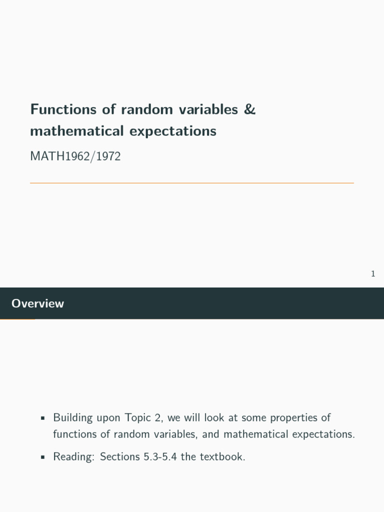 Functions of Random Variables & Expectations | PDF | Random Variable ...