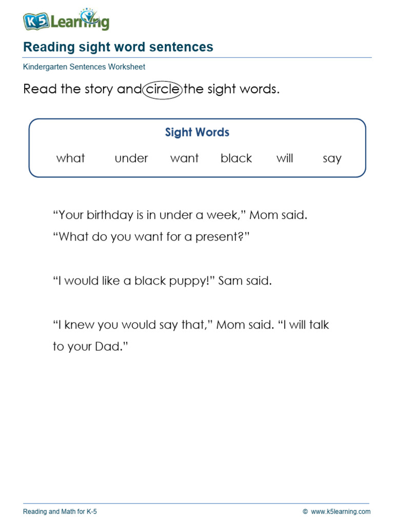 Sight Words Sentences 3z6 | PDF