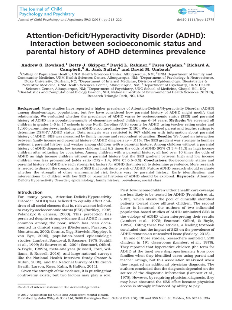 ADHD Prevalence: SES and Parental Impact | PDF | Attention Deficit Hyperactivity Disorder ...