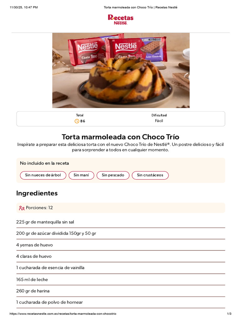 Torta Marmoleada con Choco Trío Fácil | PDF | Postres | Chocolate