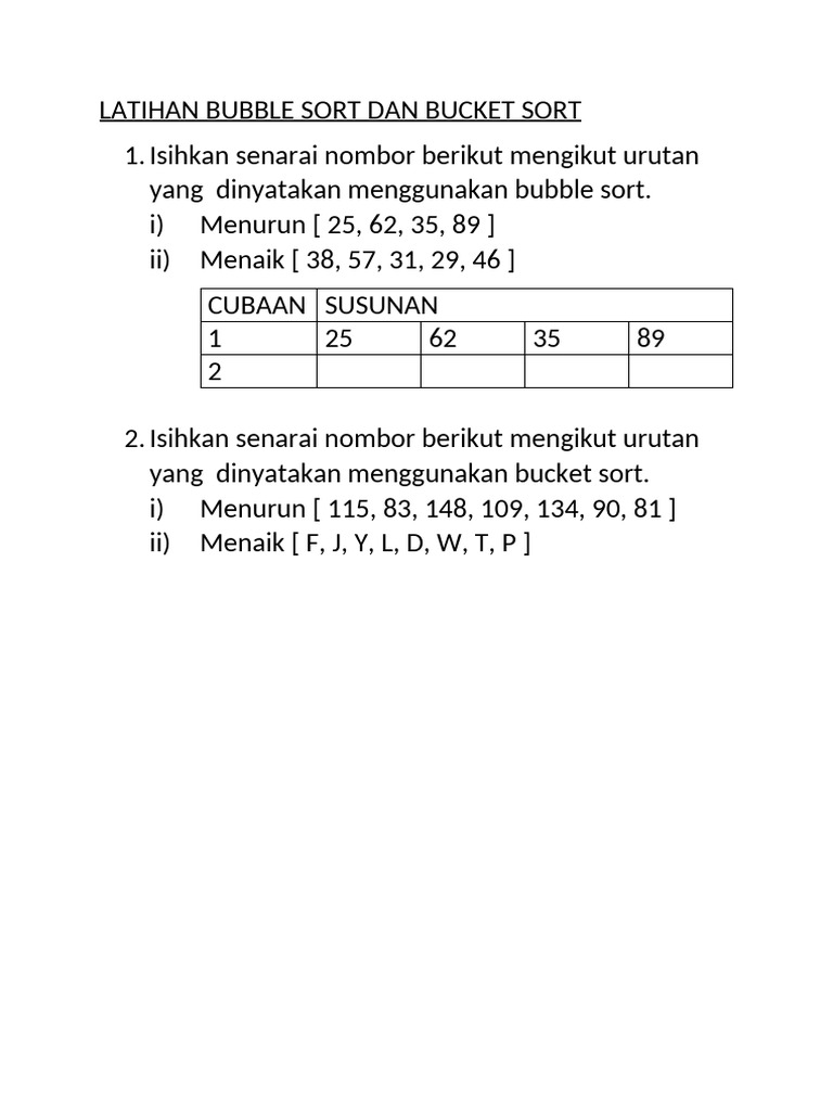 Latihan Bubble Sort Dan Bucket Sort | PDF