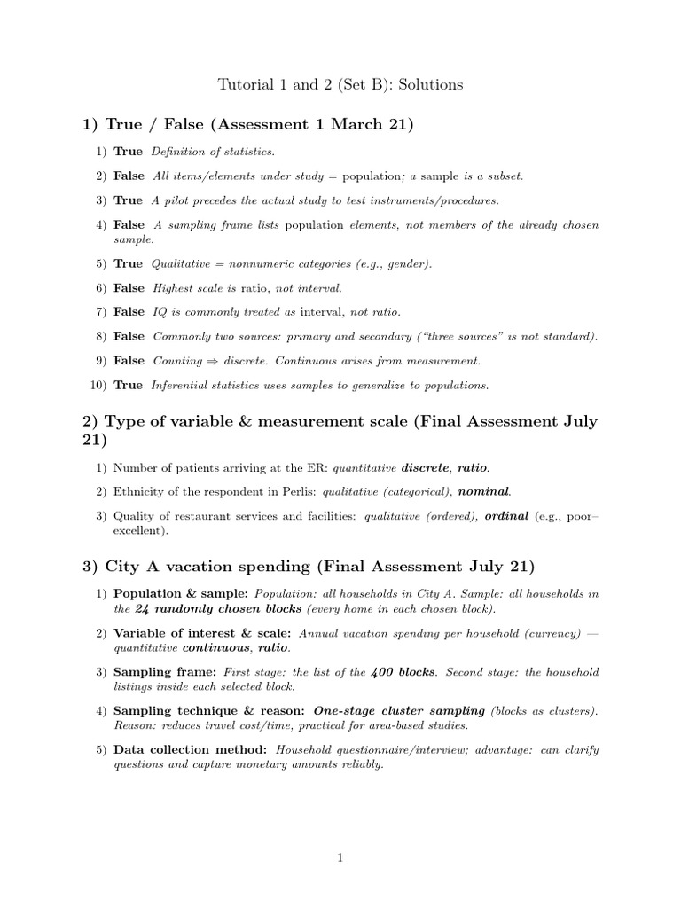 Solution Tutorial 1 2 STA111 Set B | PDF | Level Of Measurement ...