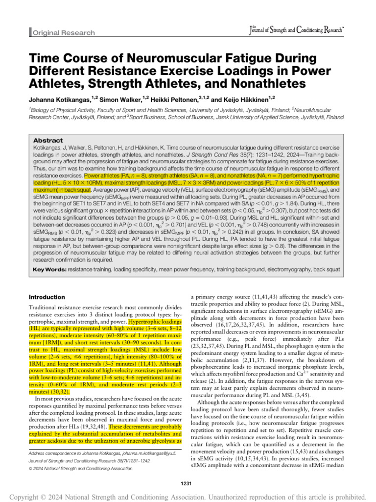 Neuromuscular Fatigue in Resistance Training | PDF | Strength Training ...