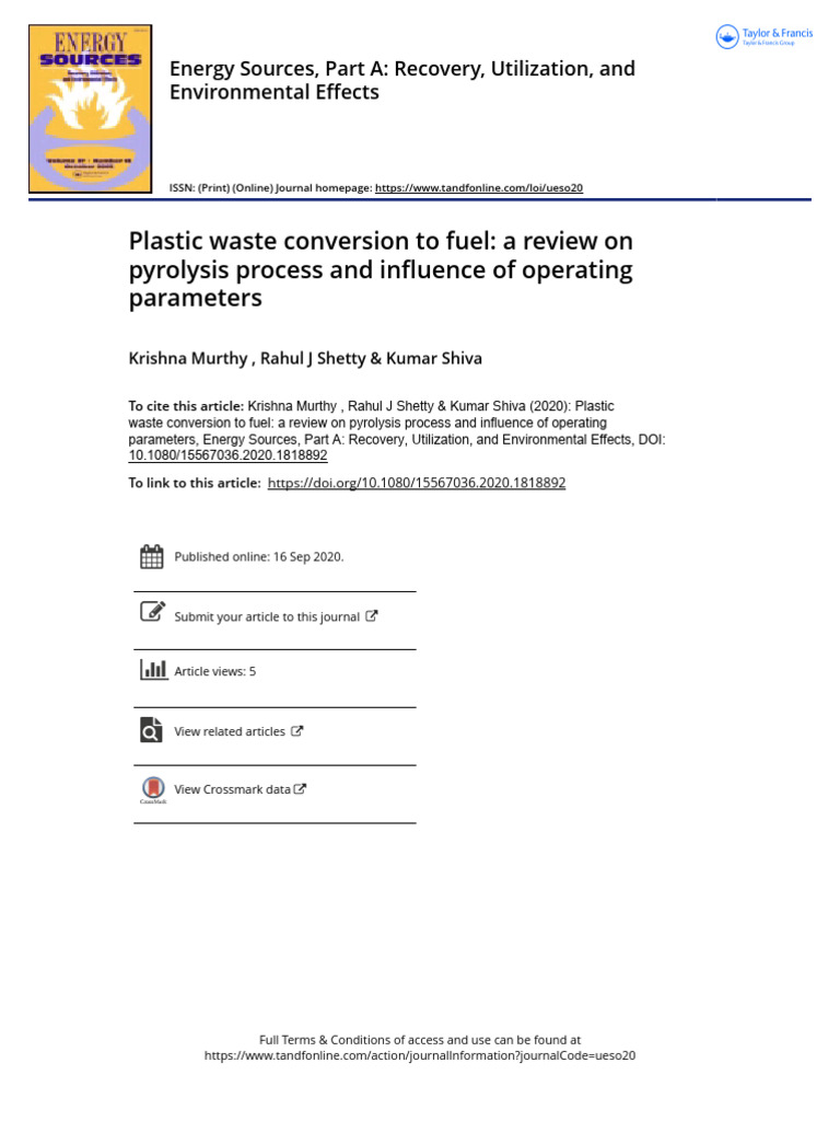Plastic Waste Conversion To Fuel | PDF | Pyrolysis | Plastic