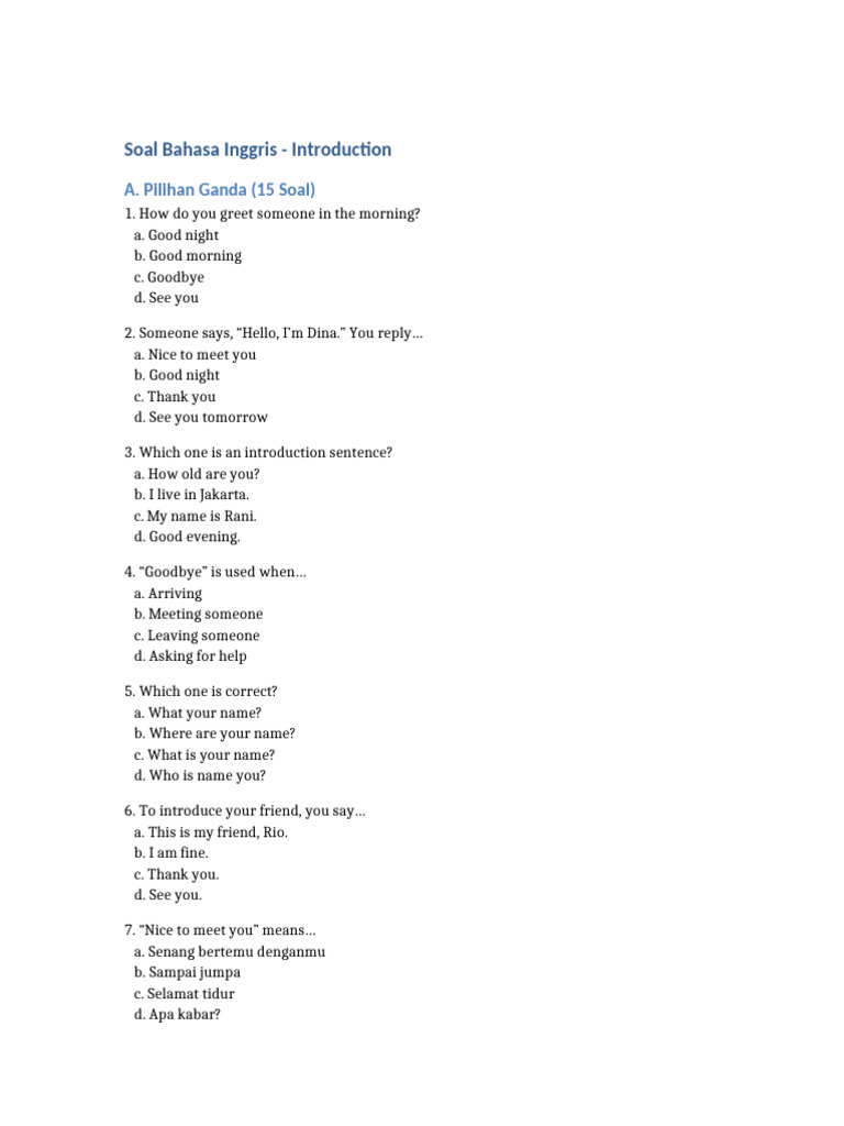 English Introduction Questions and Answers | PDF