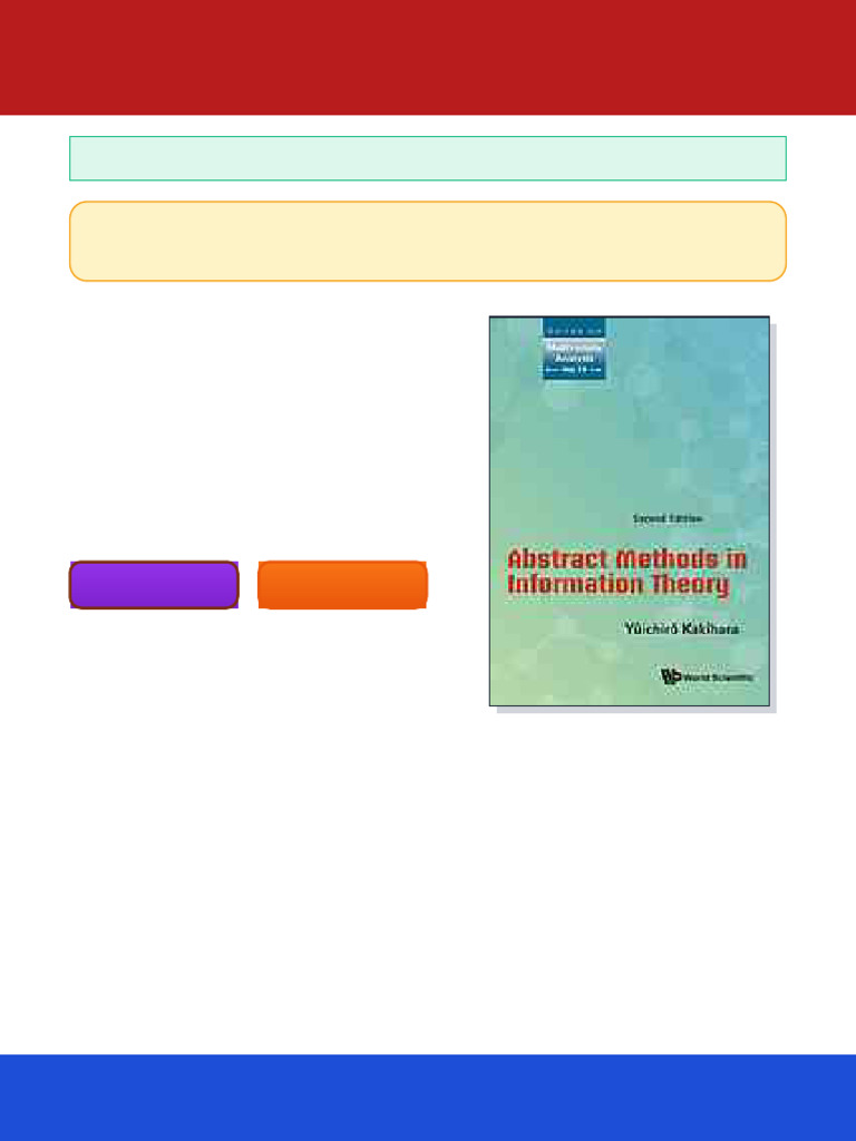 Abstract Methods in Information Theory 2nd Edition Kakihara Ebook ...