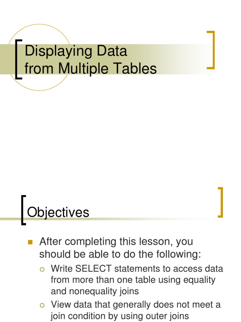 Displaying Data From Multiple Tables Pdf Sql Databases