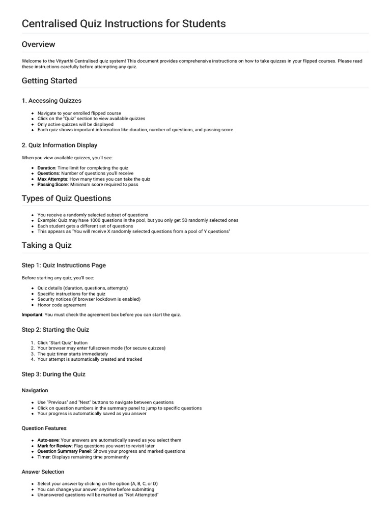 Centralised Quiz Instructions for Students | PDF | Quiz | Window ...