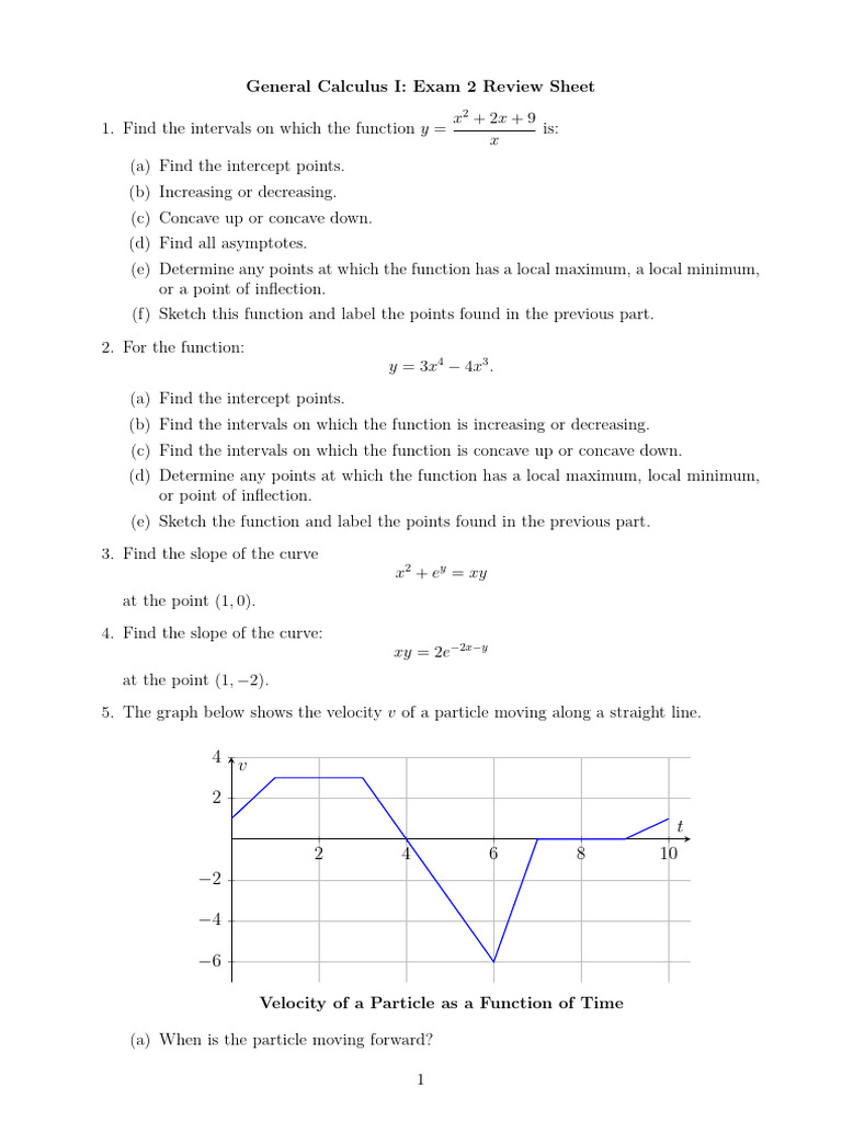 General Calculus I Review Sheet 2 | PDF | Acceleration | Mathematical ...