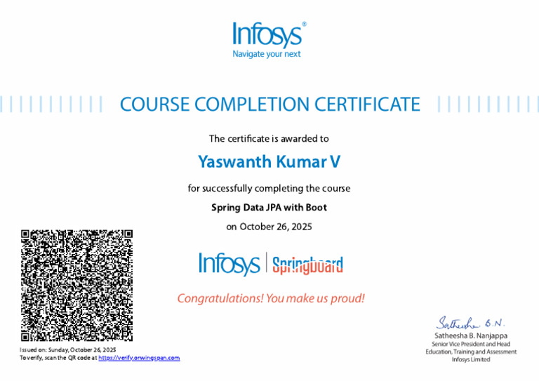 Spring Data JPA Course Certificate | PDF