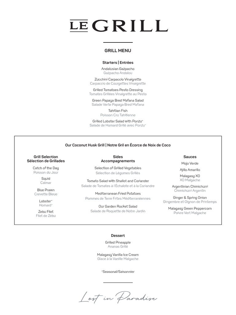 Menu de Grillades et Accompagnements | PDF | Nourritures | Cuisine