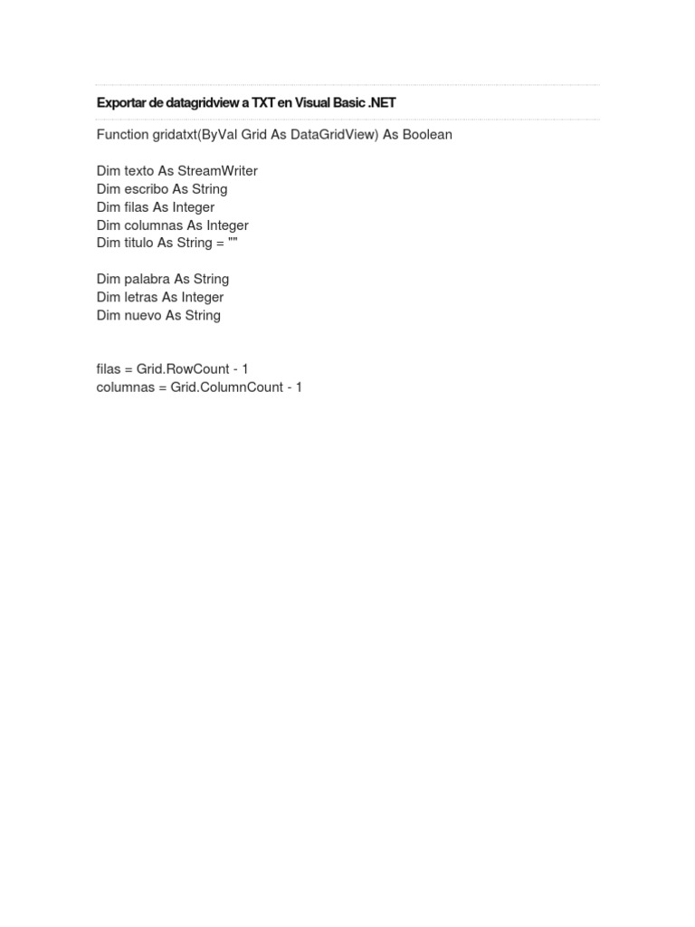 Exportar De Data Grid View A Txt En Visual Basic Pdf Boolean Data Type String Computer