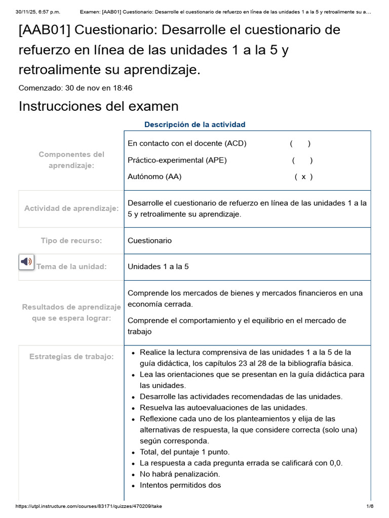 Examen - (AAB01) Cuestionario - Desarrolle El Cuestionario de Refuerzo ...