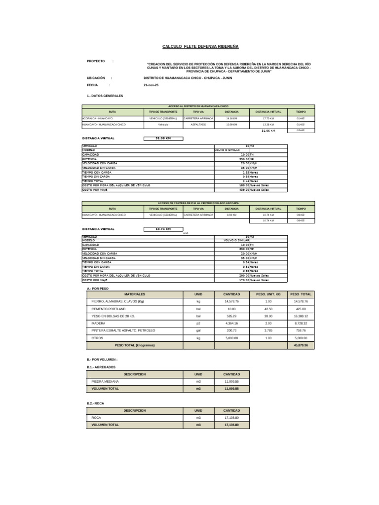 Flete Materiales Huayucachi 2023 | PDF | Materiales | Economias