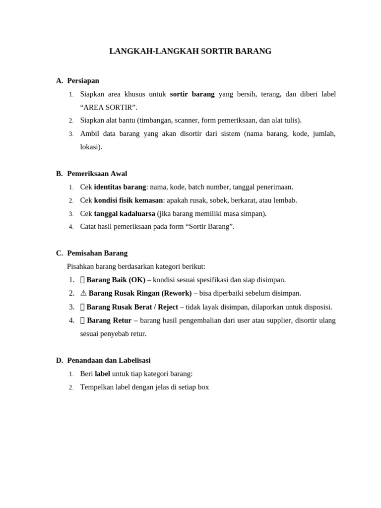 Langkah Sortir Barang | PDF
