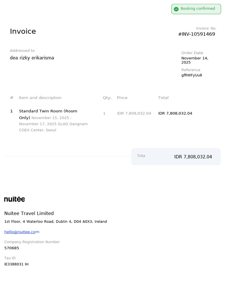 Invoice - GLAD Gangnam COEX Center - Seoul - 2025-11!15!2025!11!17 2 | PDF
