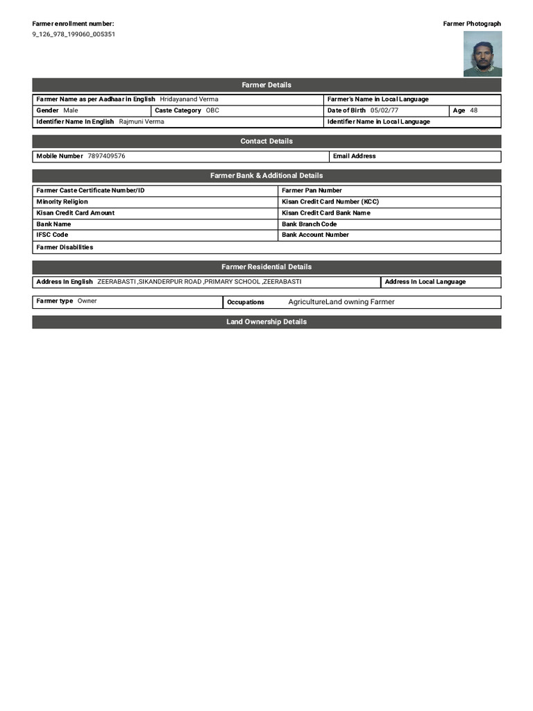 Hridyanand Verma Farmer Registry Enrollement Data 17-11-2025 | PDF