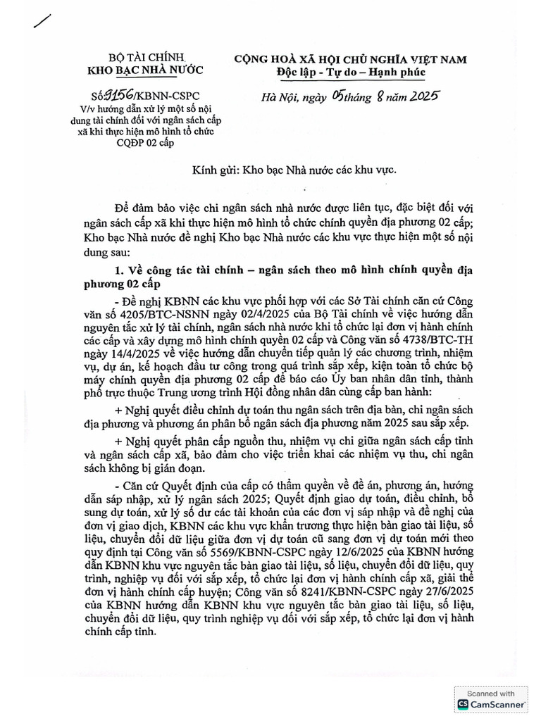 9156 - KBNN Huong Dan Ve Tai Chinh CQDP 02 Cap (05.08.2025) | PDF