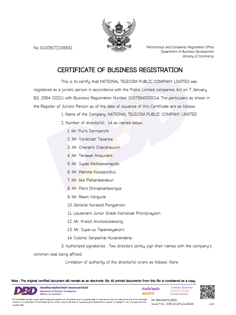 Certificate of Business Registration | PDF | Securities (Finance ...