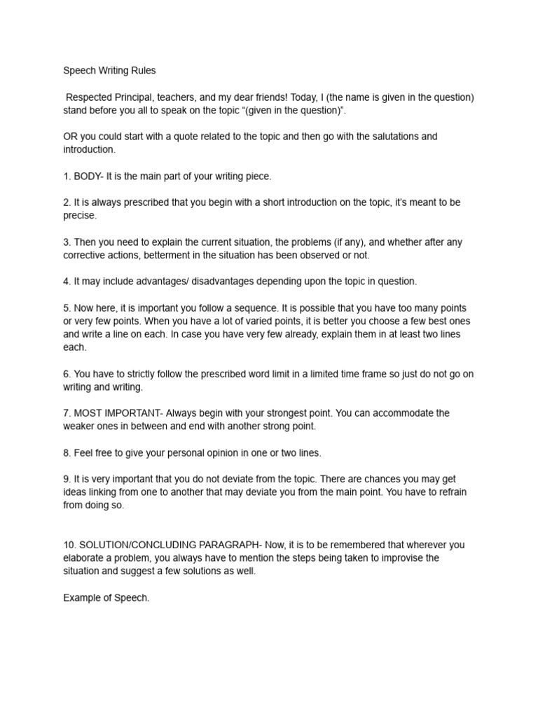 Speech Writting Format and Example | PDF | Hygiene