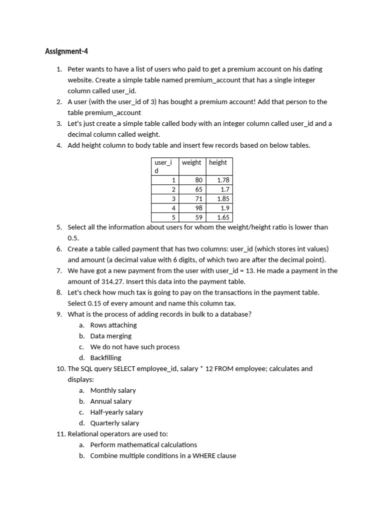 Assignment4 - Explore Operators in SQL | PDF
