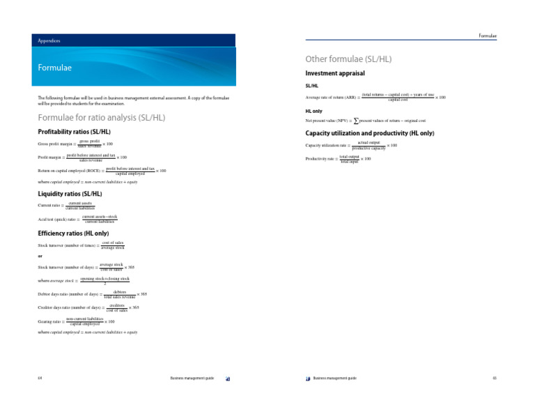 Business Management Formula Sheet | PDF | Net Present Value | Investing