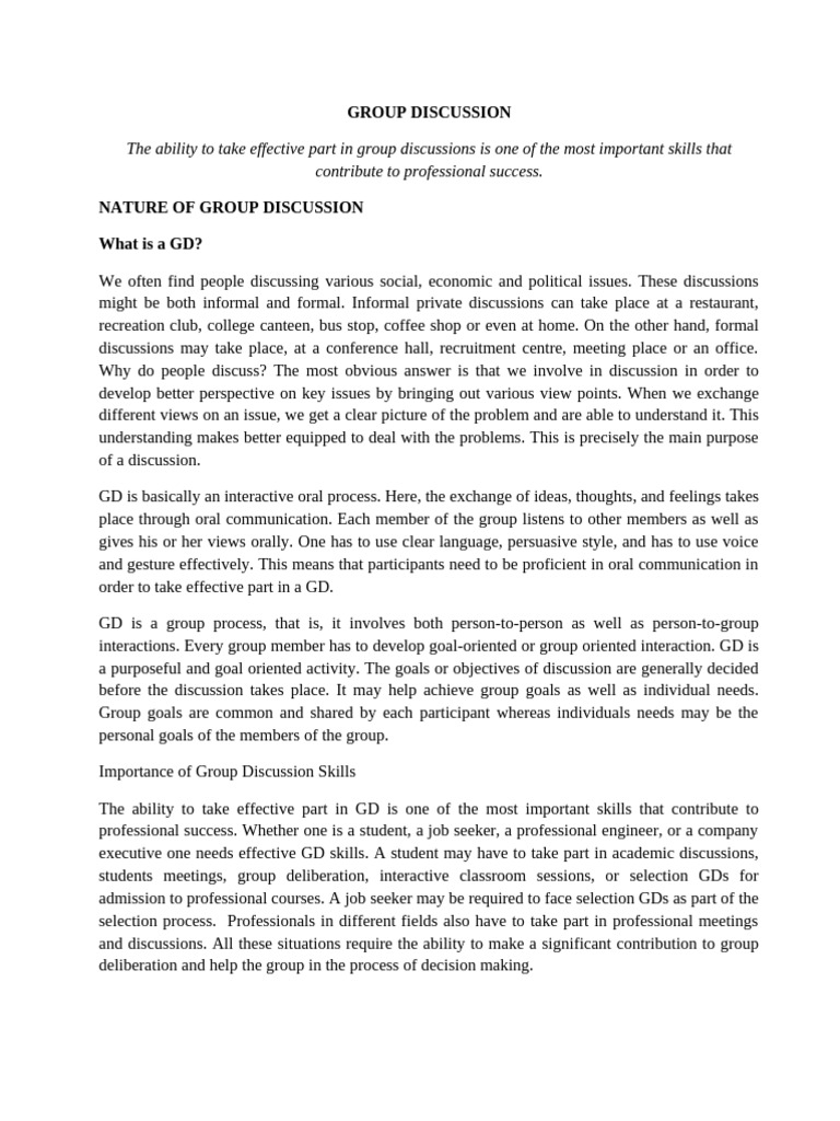 7 - Group Discussion - Methods and Practice | PDF | Leadership ...
