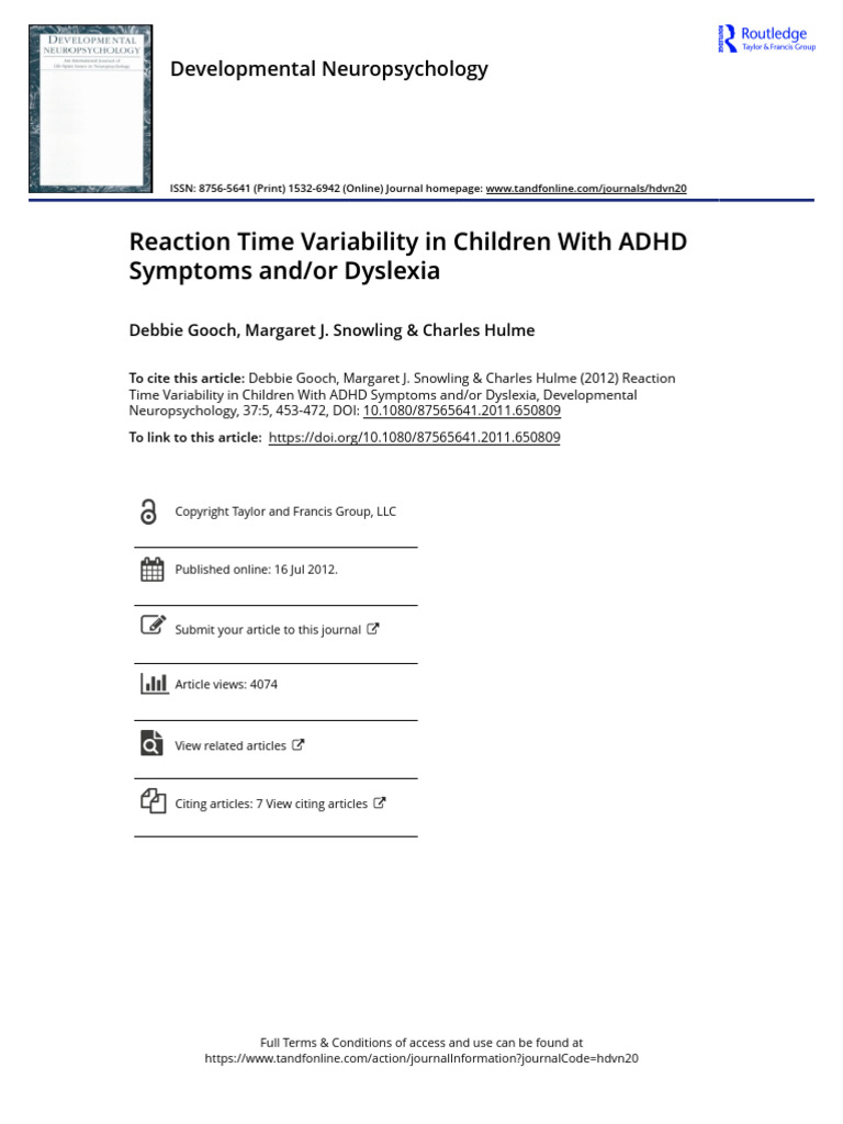 Reaction Time Variability in Children With ADHD Symptoms and or ...