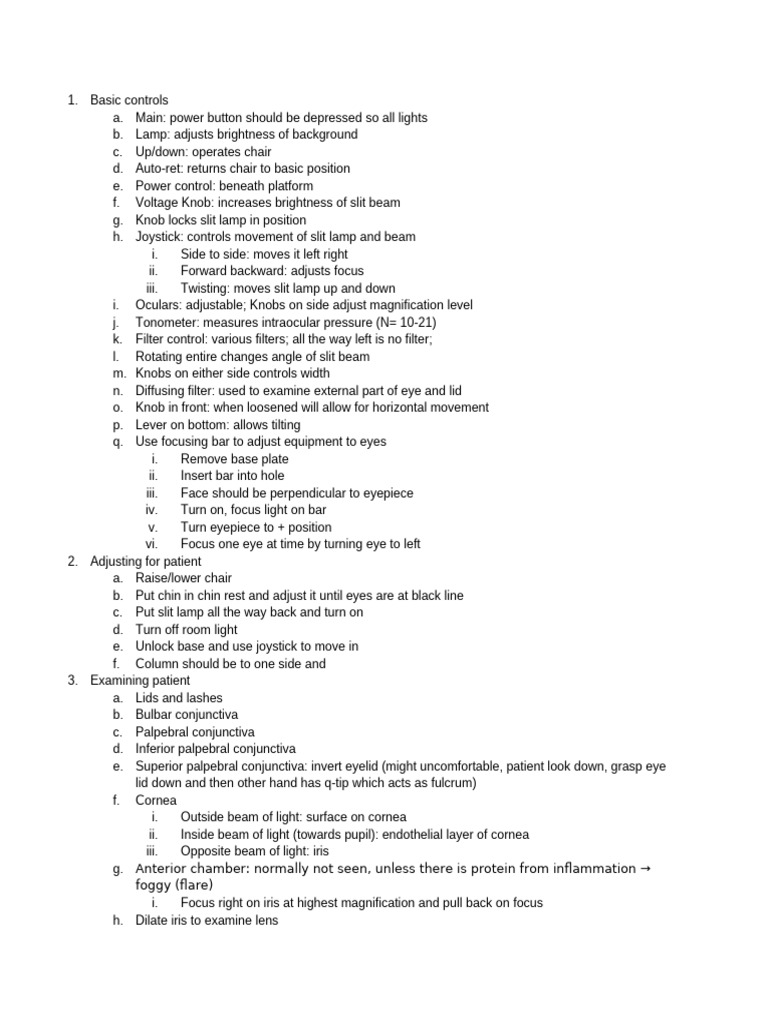Slit Lamp Examination Guide | PDF | Light | Vision