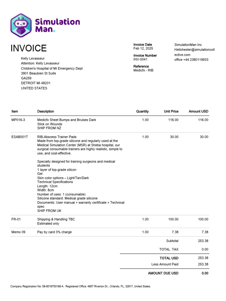 Invoice INV-0041 Children's Hospital of MI Emergency Dept | PDF ...