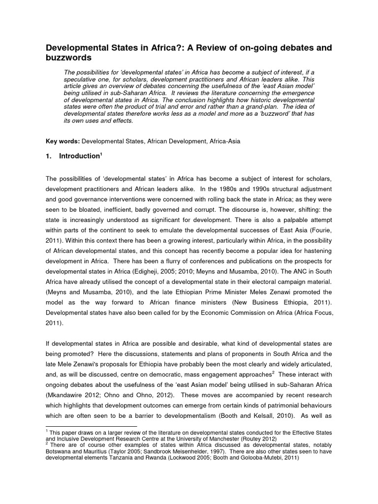 Developmental States in Africa A Review | PDF | African National ...