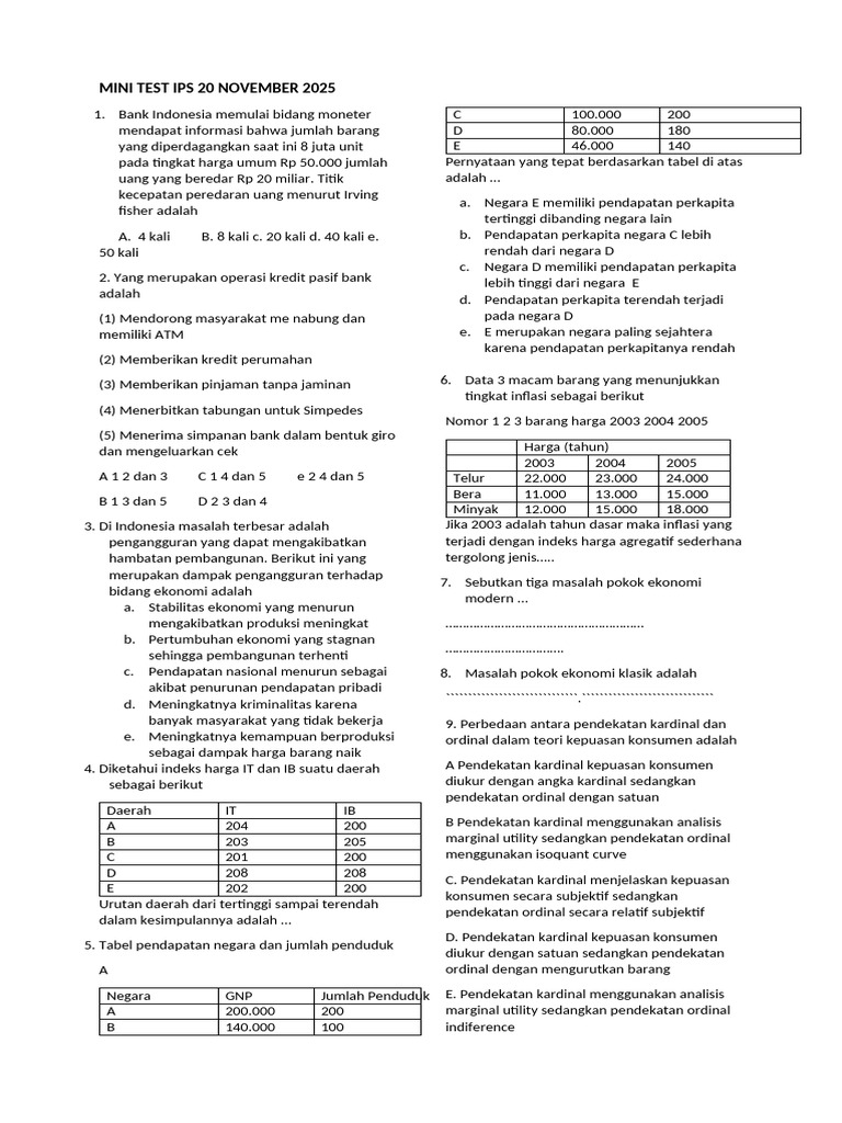 Mini Test IPS 20 November 2025 | PDF