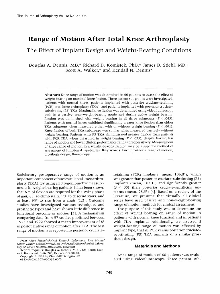 Range of Motion After Total Knee Arthroplasty | PDF | Knee | Limbs ...