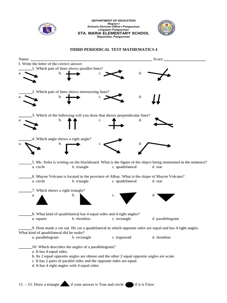 3rd Periodical Test in Mathematics 4 | PDF | Area | Rectangle
